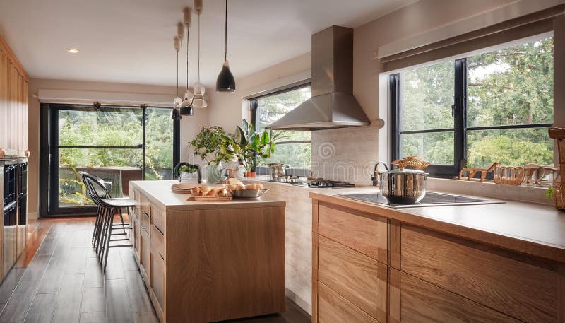 Luxury Home Kitchen Interior with Countertop and Cooking Space with ...