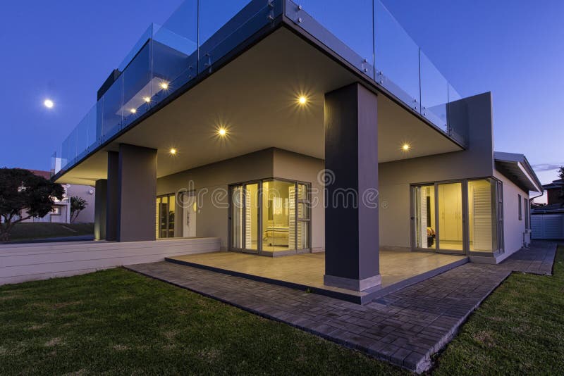 Luxury home lights shining stock photo. Image of building - 70752446