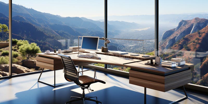 Luxury Home Office with Sun Reflection, Zoom Virtual Background Stock ...
