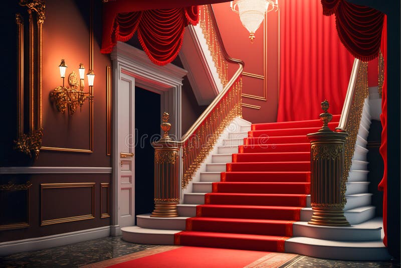 Luxury Home Red Carpet Staircase, Generative AI Stock Illustration ...