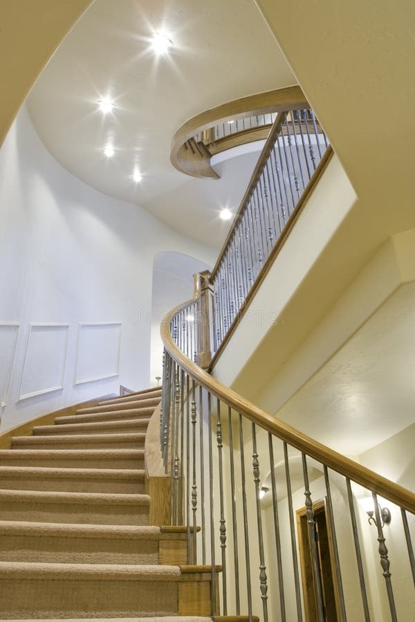 Luxury Home Stairs with Three Levels Stock Image - Image of carpet ...