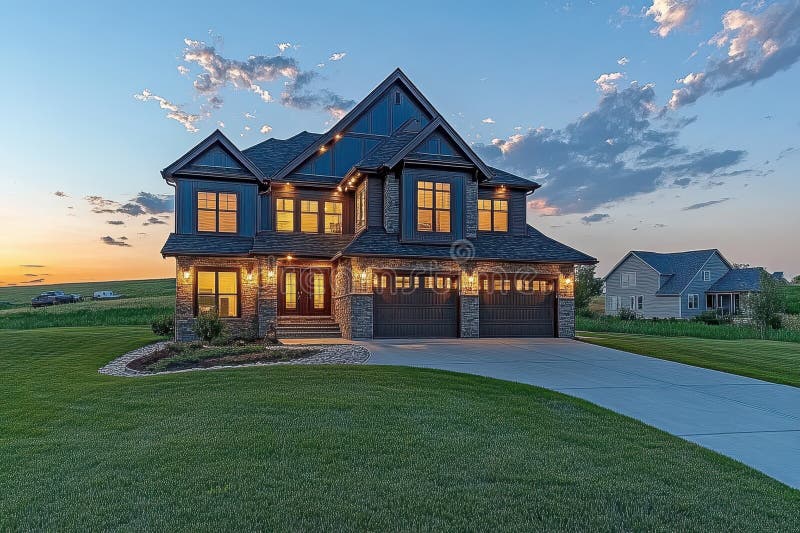 Luxury Home Sunset View Modern Design Dream House Stock Illustration ...