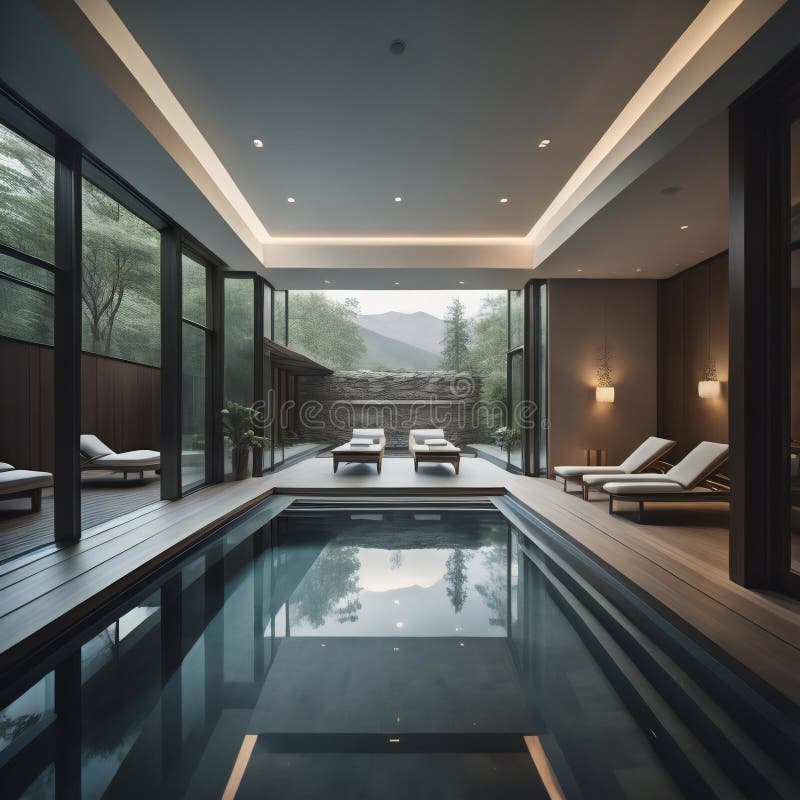 Luxury Hotel Interior with Swimming Pool. Ai Generated Stock Image ...