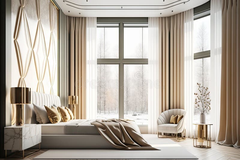 Luxury Hotel with Large Windows of Aluminium and Elegant Curtains Stock ...