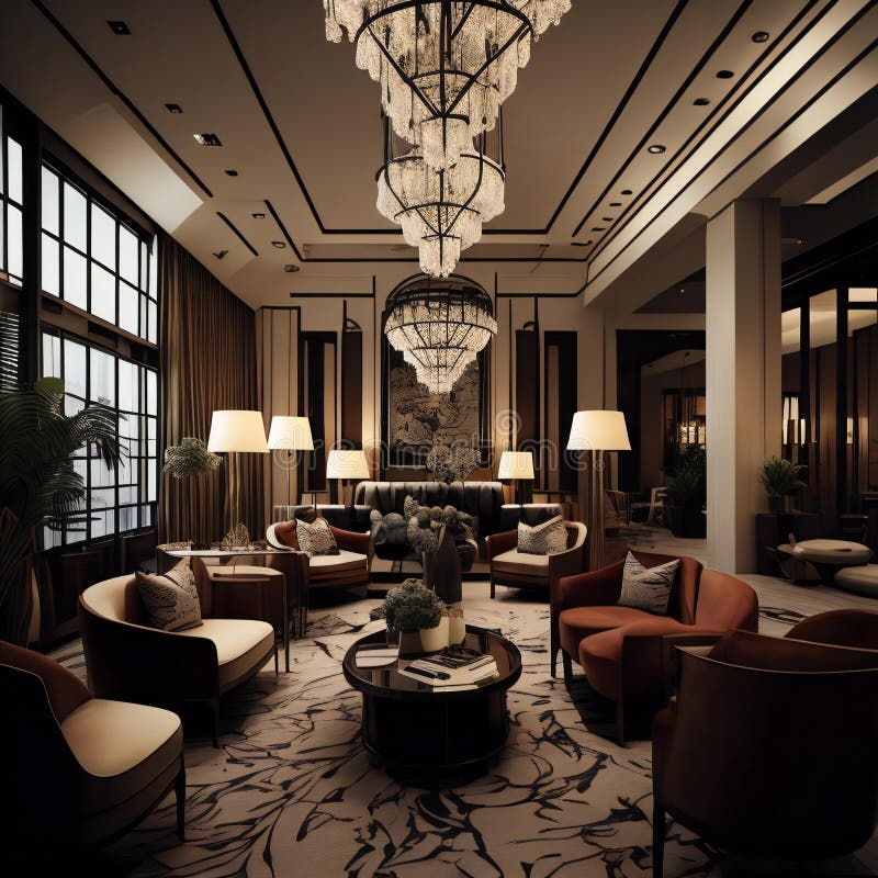 Luxury Hotel Lobby Interior Design. Generative Ai Stock Illustration ...