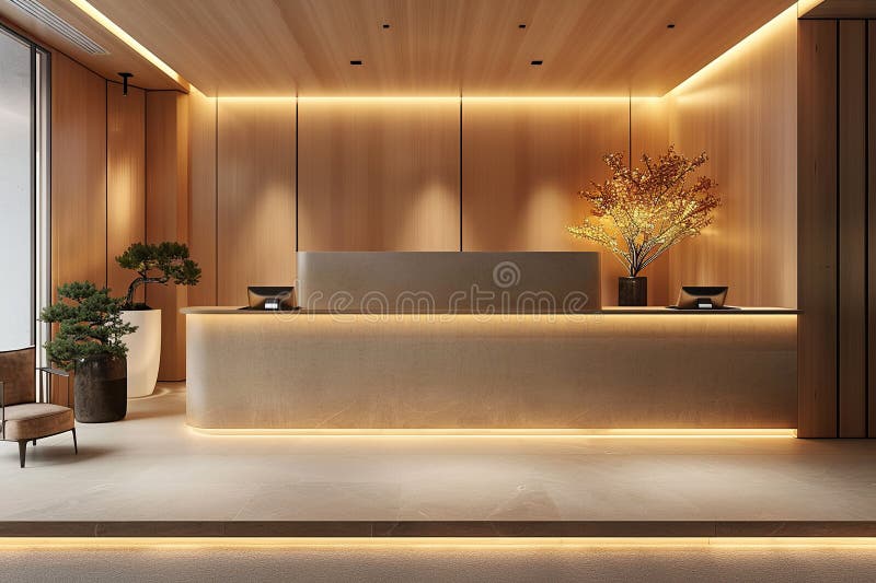 Luxury Hotel Lobby Interior with Empty Reception Desk. Marble and Wood ...