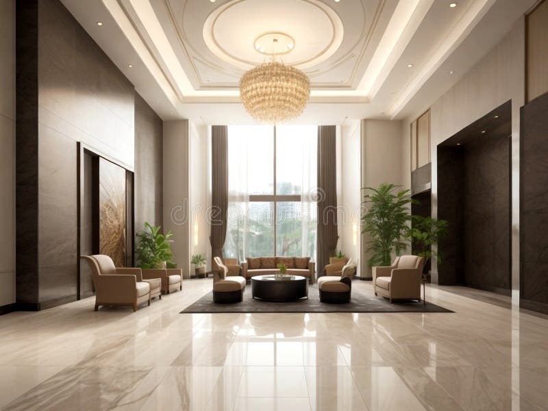 Luxury Hotel Lobby Interior Stock Illustration - Illustration of lobby ...