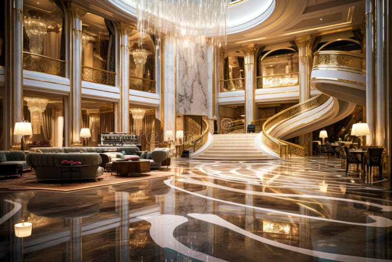 Luxury Hotel Lobby Interior with Marble Floor and Classic Armchairs ...