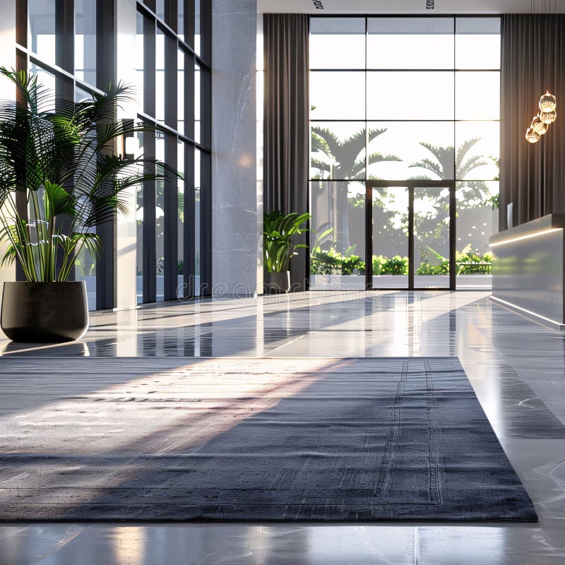Luxury Hotel Lobby Interior with Palm Trees. 3d Render Stock ...