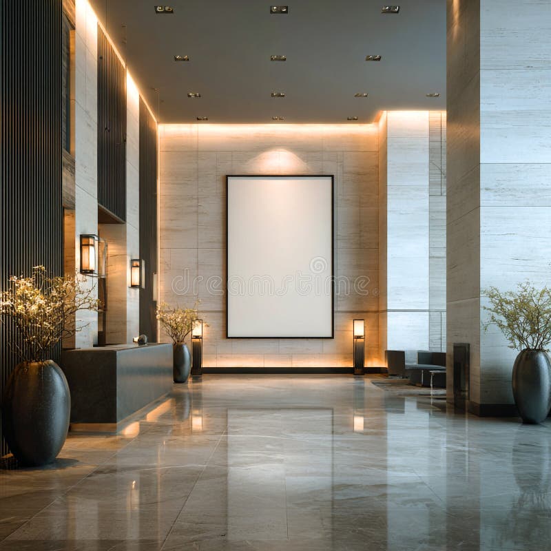 Luxury Hotel Lobby Modern Interior Design with Blank Canvas Stock ...