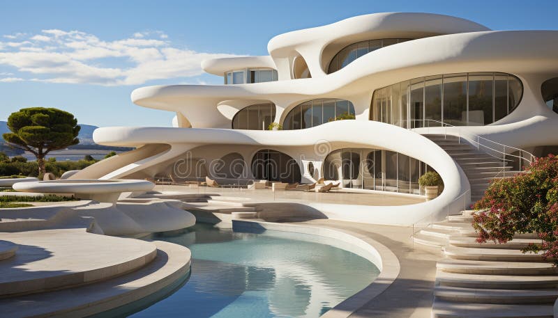 Luxury Hotel with Modern Architecture, Swimming Pool, and Blue Water ...