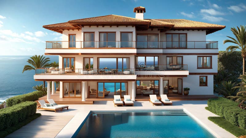 Luxury Hotel in the Morning, Luxury Hotel Pool Stock Illustration ...