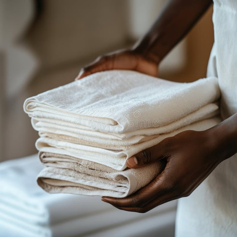 Professional Holding Folded Cream-Colored Cloth Napkins, Generative Ai ...