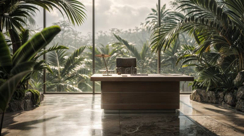 Luxury Hotel Reception Desk in a Tropical Garden Stock Illustration ...