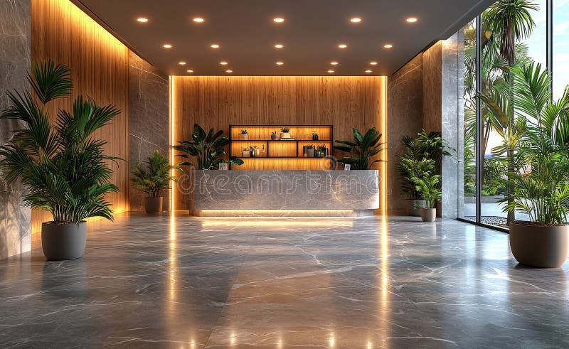 Luxury Hotel Reception Hall and Office Rendered in 3D, Adorned with a ...