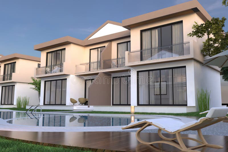 Luxury Hotel Resort with Swimming Pool, 3d Rendering. Stock Image ...