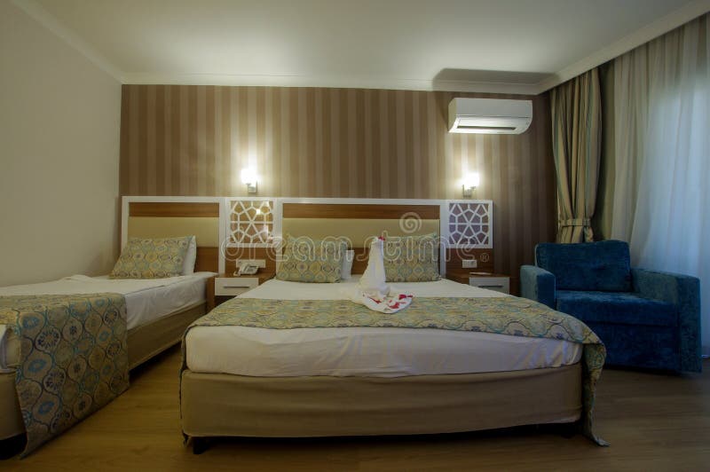 Luxury Hotel Room Wide Angle View Stock Photo - Image of estate ...