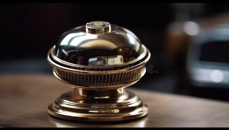 Luxury Hotel Service Bell on Shiny Metal Tray with Drink Generated by ...