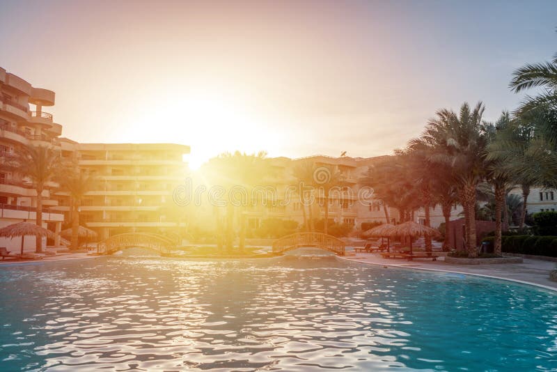 Luxury Hotel and Swimming Pool Stock Image - Image of villa, blue ...