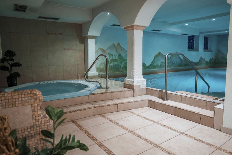 Luxury Hotel with Swimming Pools in Front of Walls Stock Image - Image ...