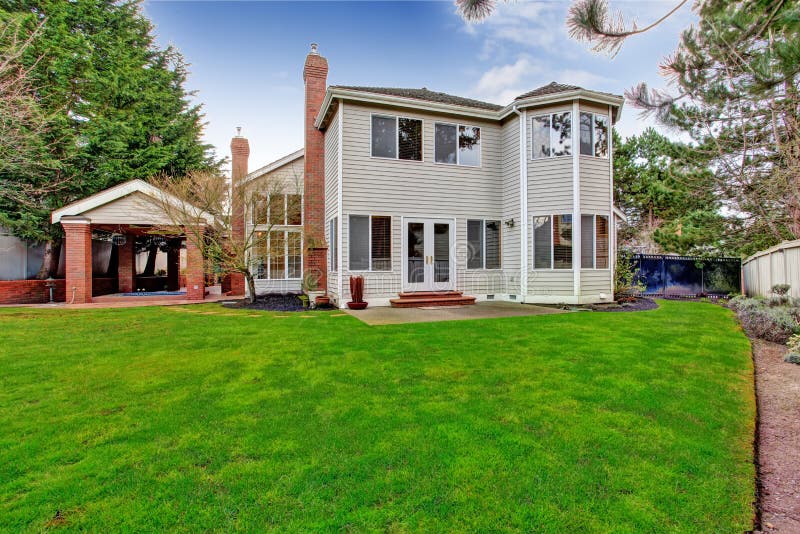 Luxury house backyard view stock photo. Image of deck - 43175172