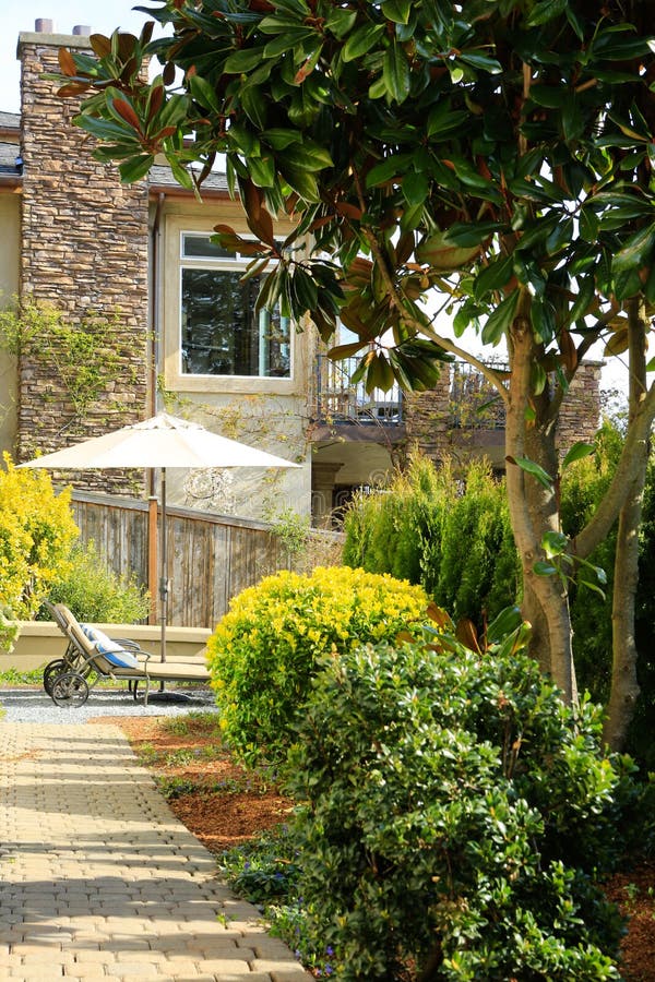 Luxury House Exterior. Backyard View Stock Photo - Image of style ...