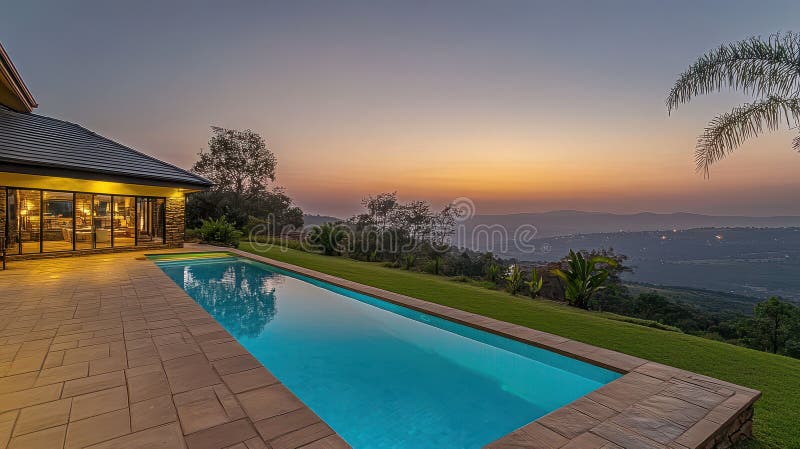 Luxury House at Twilight Infinity Pool with Panoramic Mountain View ...