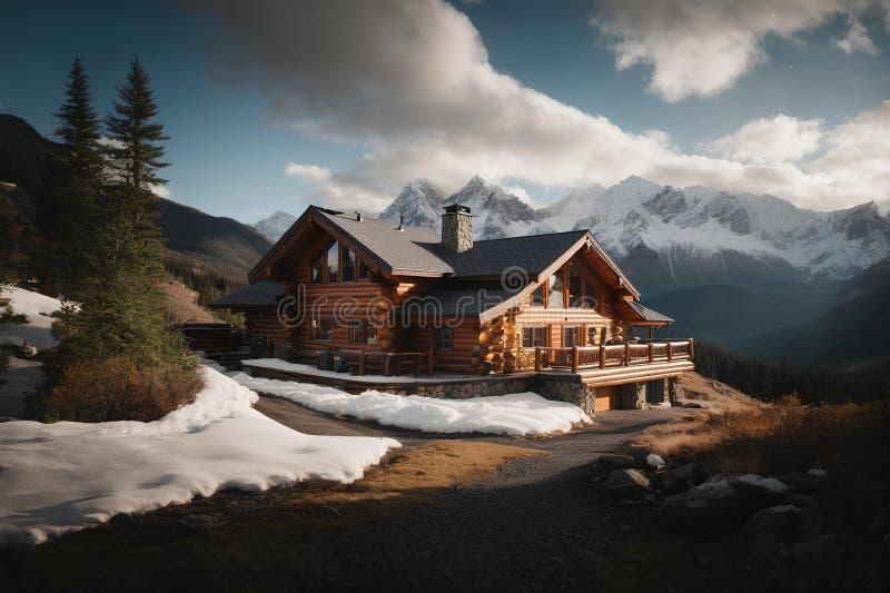 Luxury House Upper Valley Mountains and Clouds in the Background Stock ...