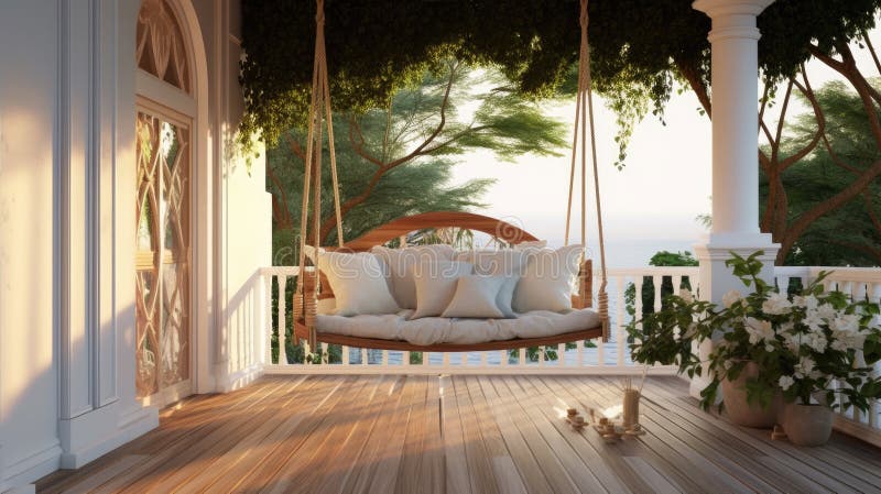 Luxury House Veranda with Hanging Swing. Generative AI Stock ...