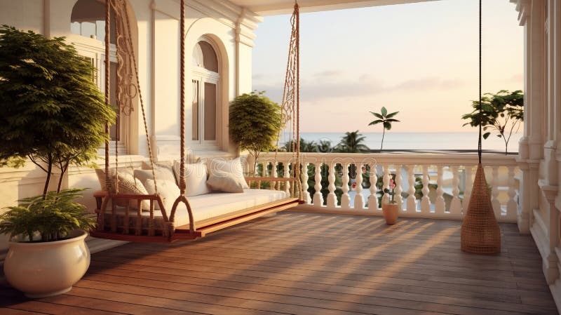 Luxury House Veranda with Hanging Swing. Generative AI Stock ...