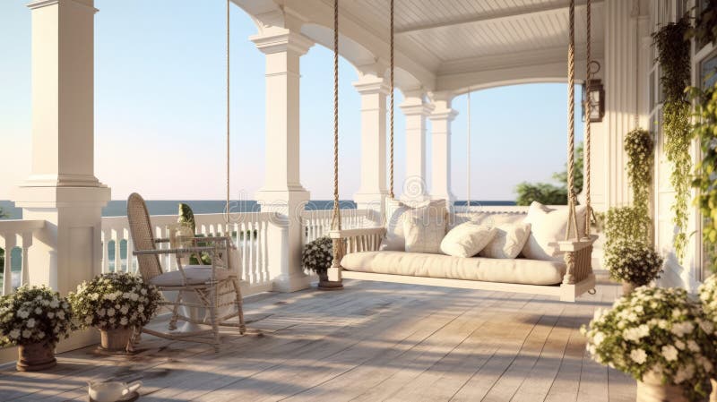 Luxury House Veranda with Hanging Swing. Generative AI Stock ...