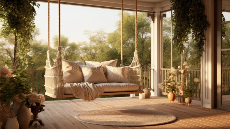 Luxury House Veranda with Hanging Swing. Generative AI Stock ...