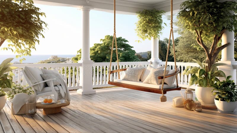 Luxury House Veranda with Hanging Swing. Generative AI Stock ...