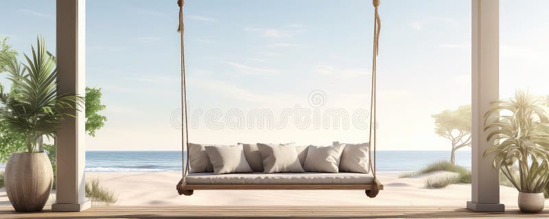 Luxury House Veranda with Sea View and Hanging Swing Stock Image ...
