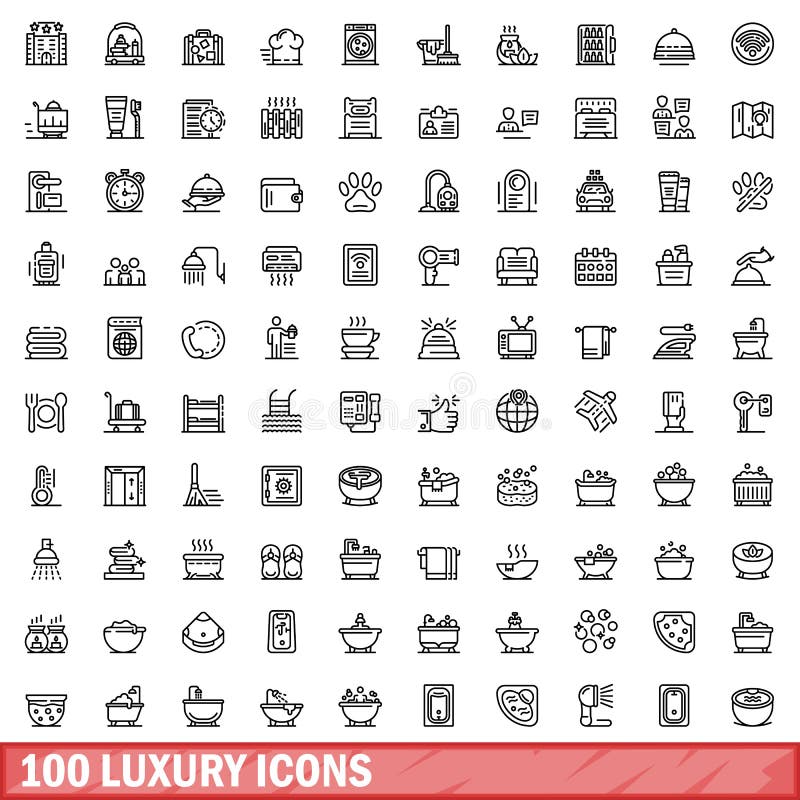 100 Luxury Icons Set, Outline Style Stock Vector - Illustration of ...