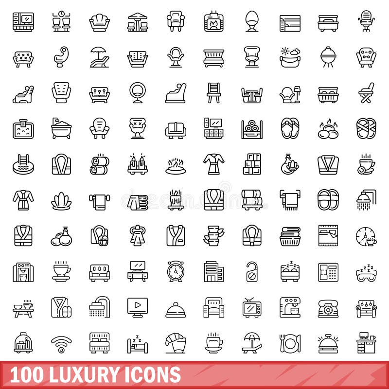 100 Luxury Icons Set, Outline Style Stock Vector - Illustration of line ...