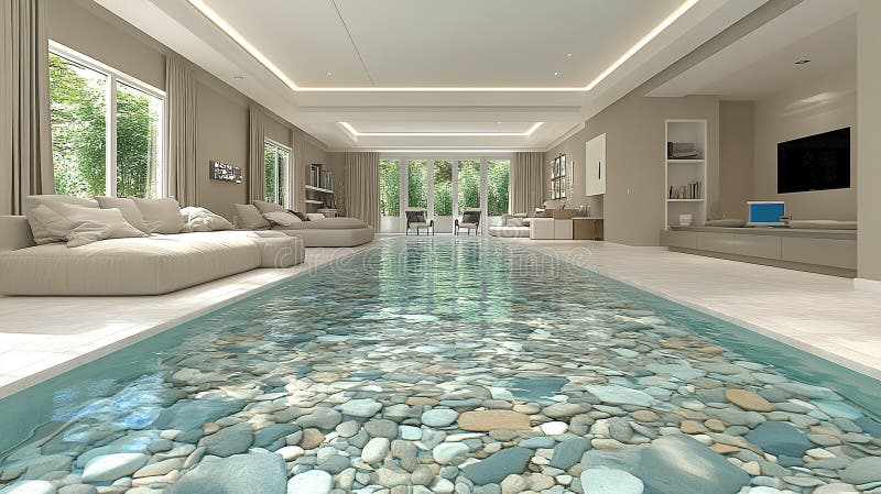Luxury Indoor Pool, Modern Home, Lounging Area, Open Concept Design ...