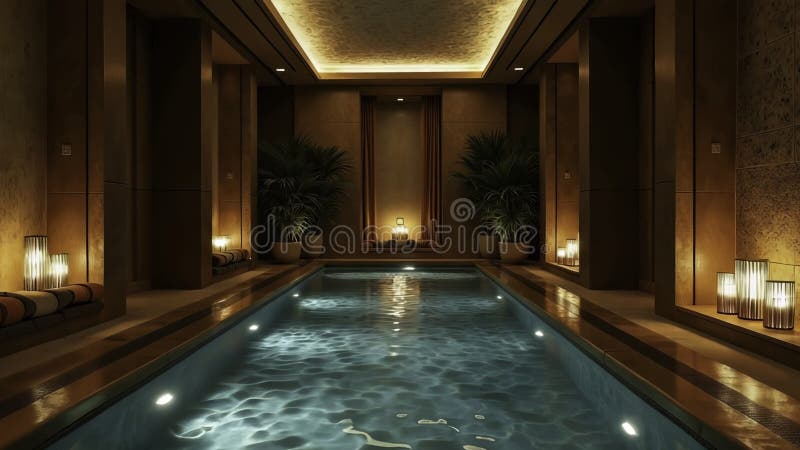 Luxury Indoor Spa Pool with Ambient Lighting Stock Photo - Image of ...