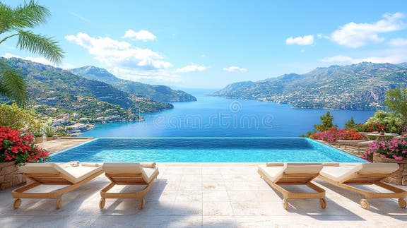 Luxury Infinity Pool, Mediterranean View, Sun Deck, Relaxing Stock ...