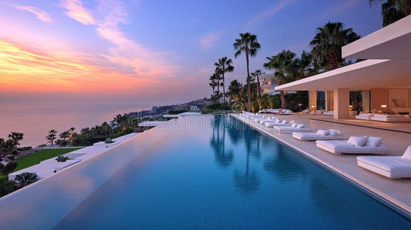 Luxury Infinity Pool with Ocean View Stock Illustration - Illustration ...