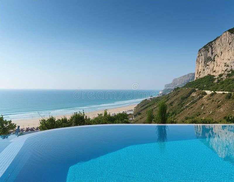Luxury Infinity Pool Overlooking Beach Stock Photo - Image of space ...