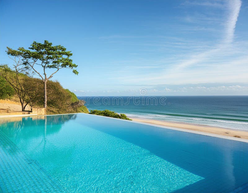 Luxury Infinity Pool Overlooking Beach Stock Photo - Image of resort ...