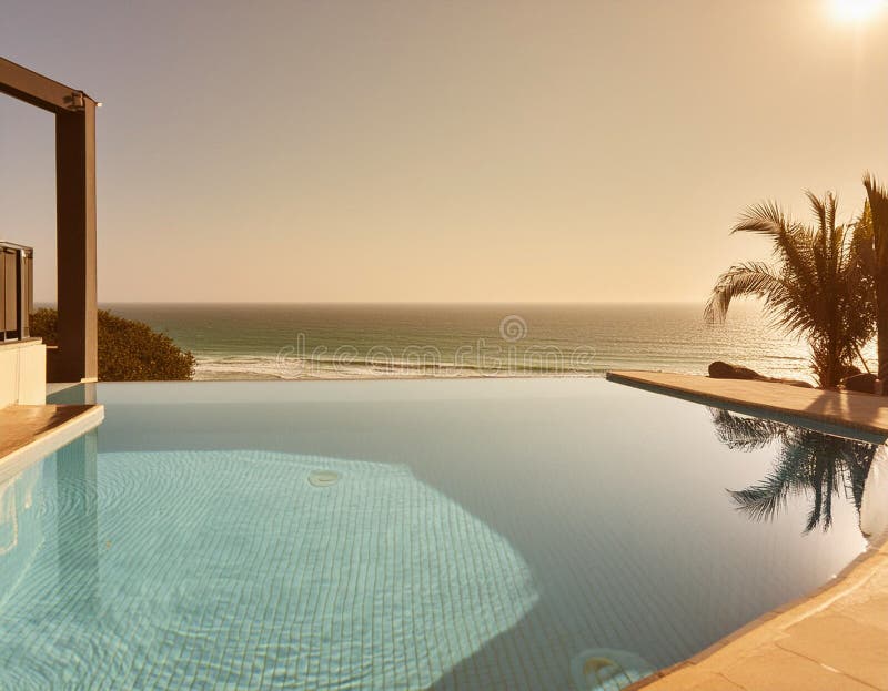 Luxury Infinity Pool Overlooking Beach Stock Photo - Image of holiday ...