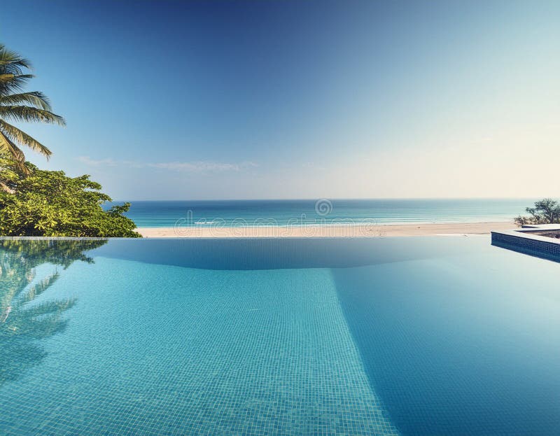 Luxury Infinity Pool Overlooking Beach Stock Photo - Image of lifestyle ...