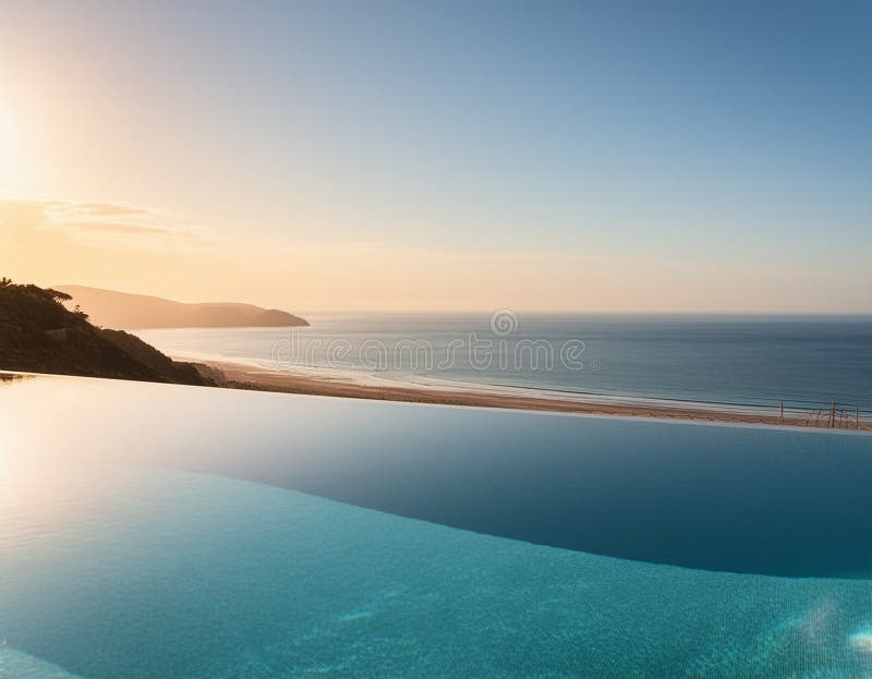Luxury Infinity Pool Overlooking Beach Stock Image - Image of ...