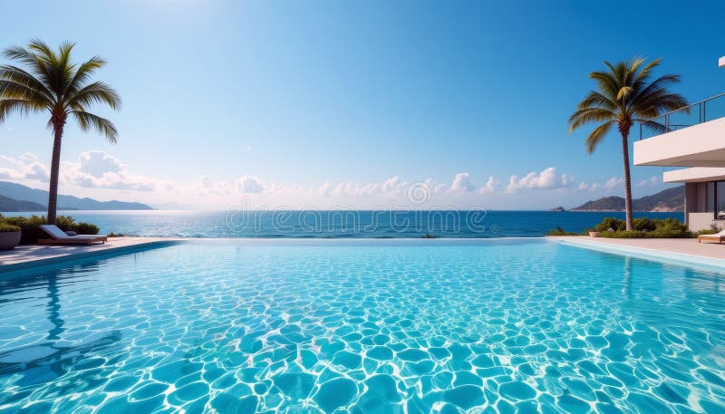 Luxury Infinity Pool Overlooking a Tropical Ocean Stock Illustration ...