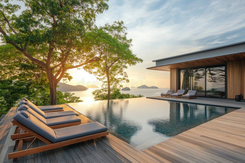 Luxury Infinity Pool Overlooking a Tropical Ocean View at Sunset ...