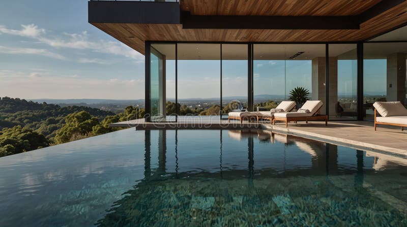 Luxury Infinity Pool with Panoramic Mountain Views and Modern Lounge ...