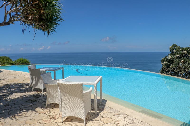 Luxury Infinity Pool with Sea Views and Palm Trees. Bali, Indonesia ...