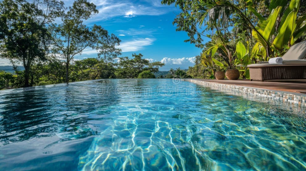 Luxury Infinity Pool with Tropical View Stock Illustration ...